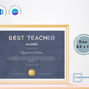 Editable Certificate of Best Teacher. Recognizing Excellence in ...