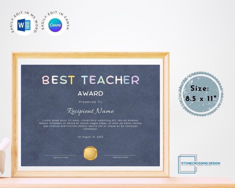 Editable Certificate of Best Teacher. Recognizing Excellence in ...