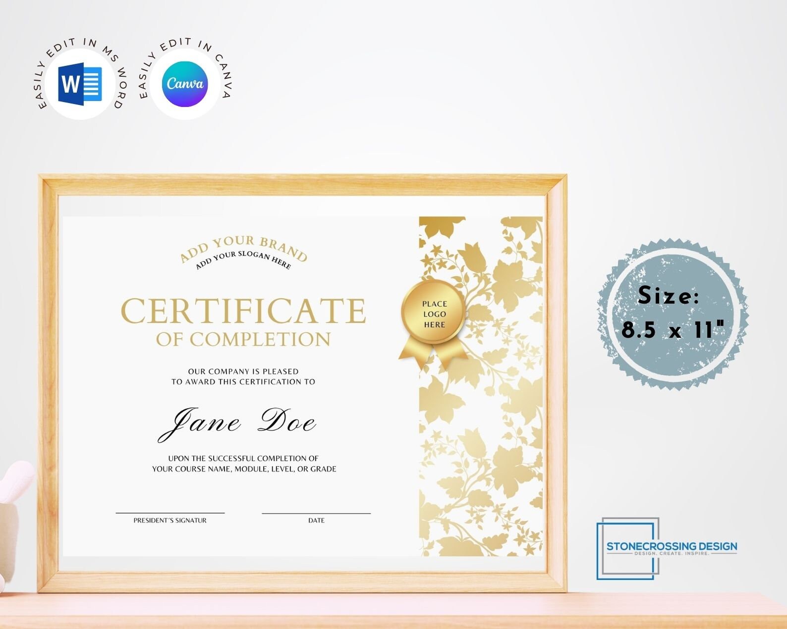 Editable Certificate of Completion Template. Award Template. Printable ...