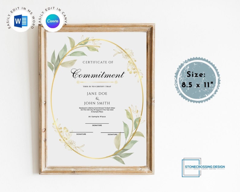 Editable Certificate of Commitment. Editable With Canva or Microsoft ...