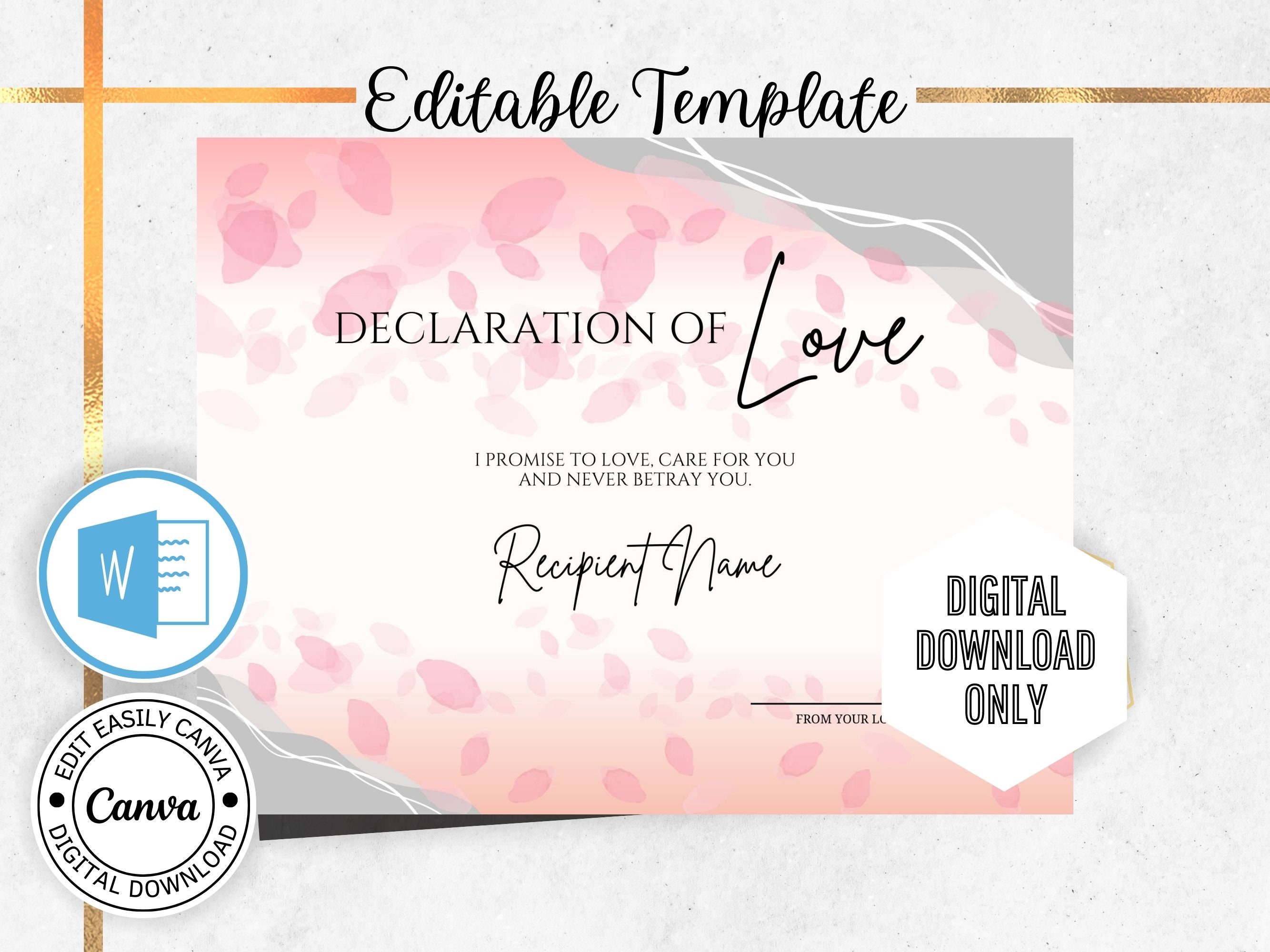 Editable Certificate of Declaration Template. Award Template. - Etsy UK