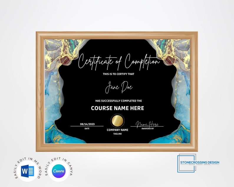 Editable Certificate of Completion Template. Award Template. - Etsy