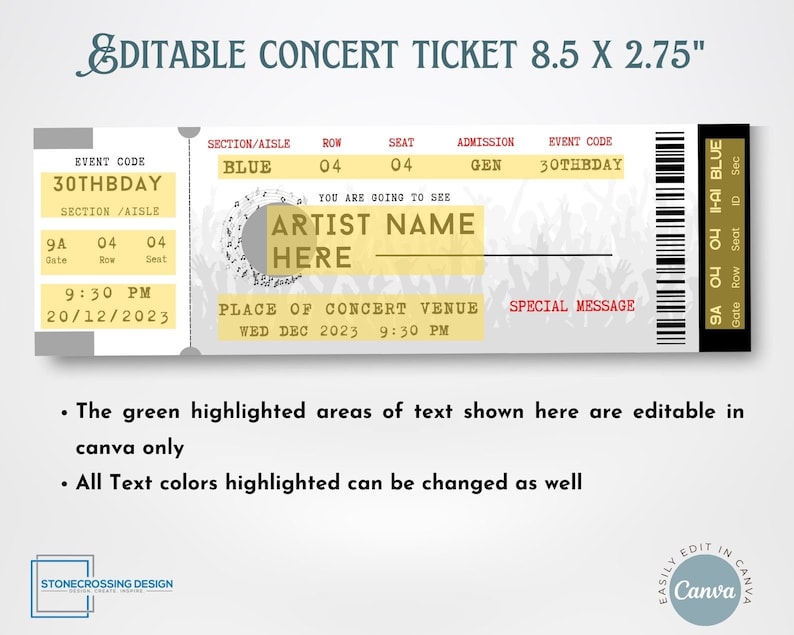 Editable Concert Ticket Template, Surprise Getaway Gift, Invitation Gift, Surprise Ticket ...