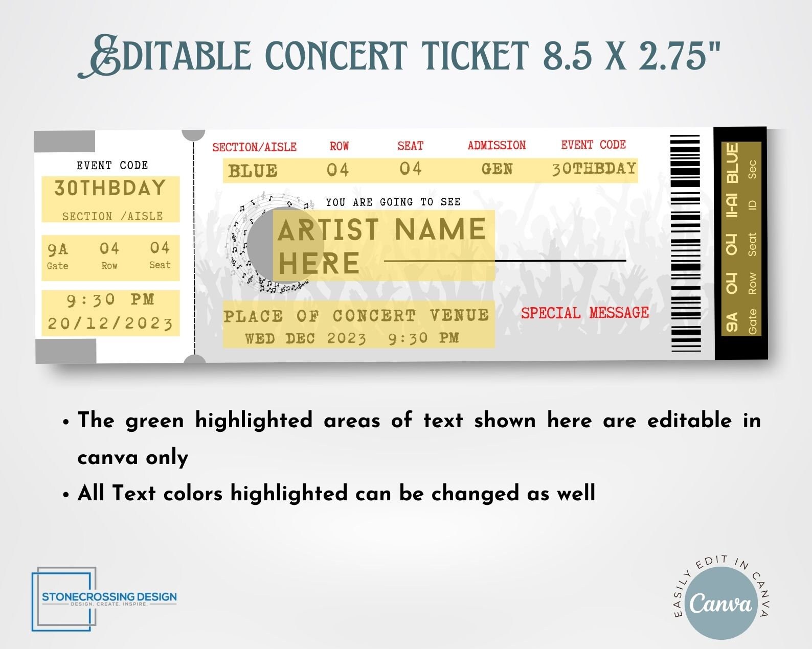 Editable Concert Ticket Template, Surprise Getaway Gift, Invitation Gift, Surprise Ticket ...