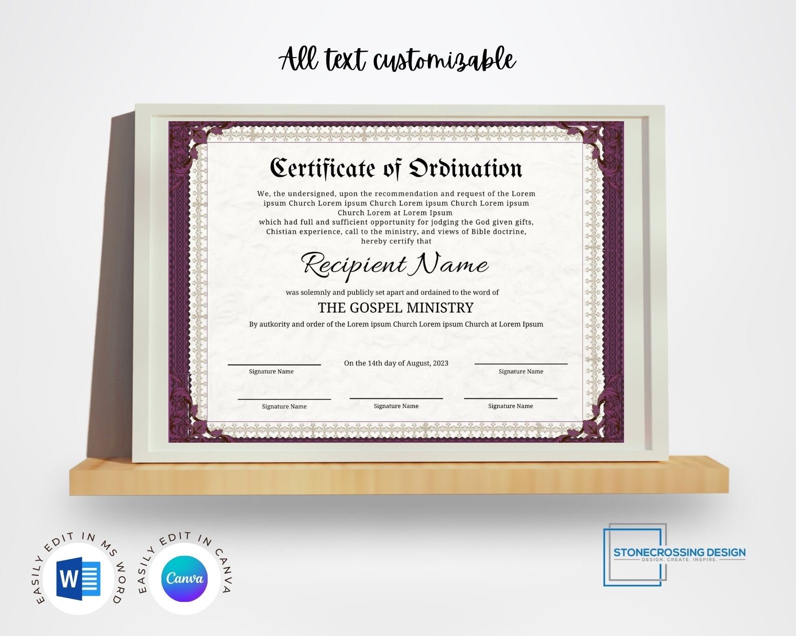 Editable Certificate of Ordination Template. Ordained Minister ...