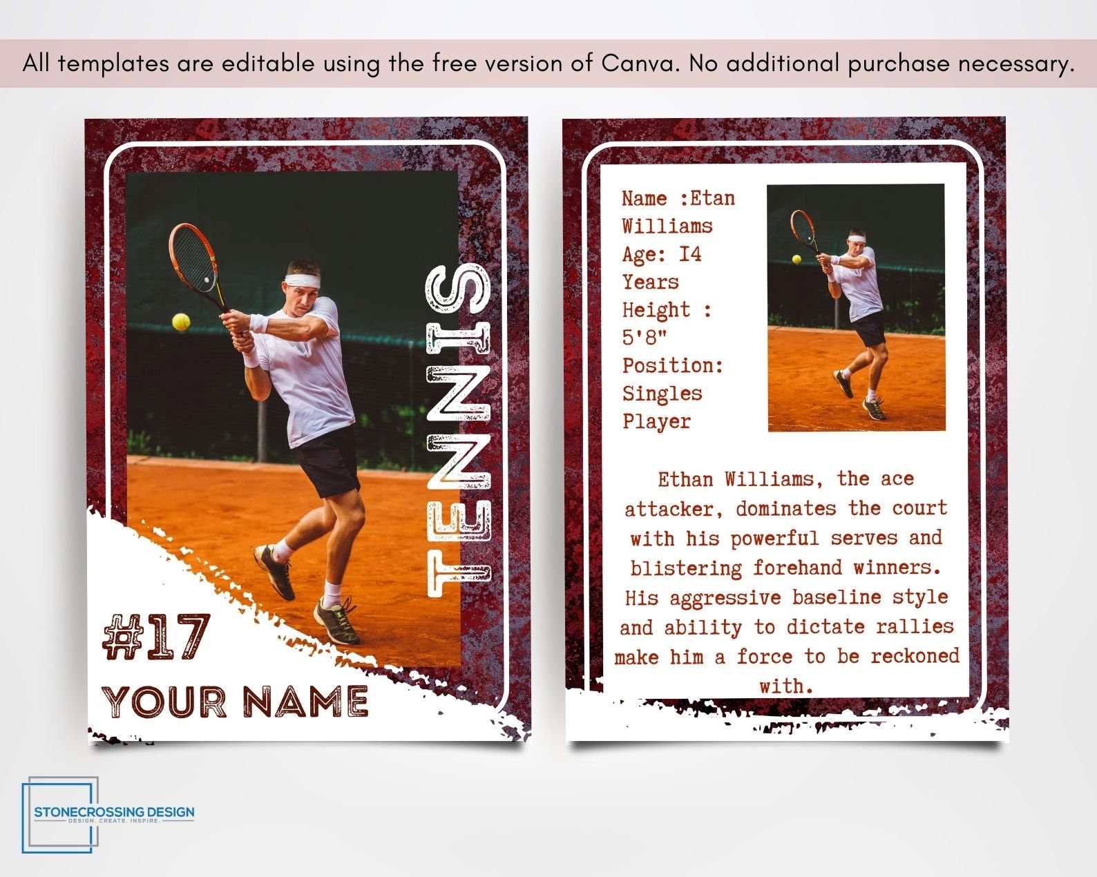 Tennis Trading Card Template Trading Card Template Canva Template ...