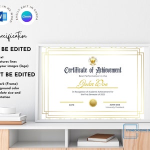 Editable Certificate of Achievement Template. Award Template. Printable ...