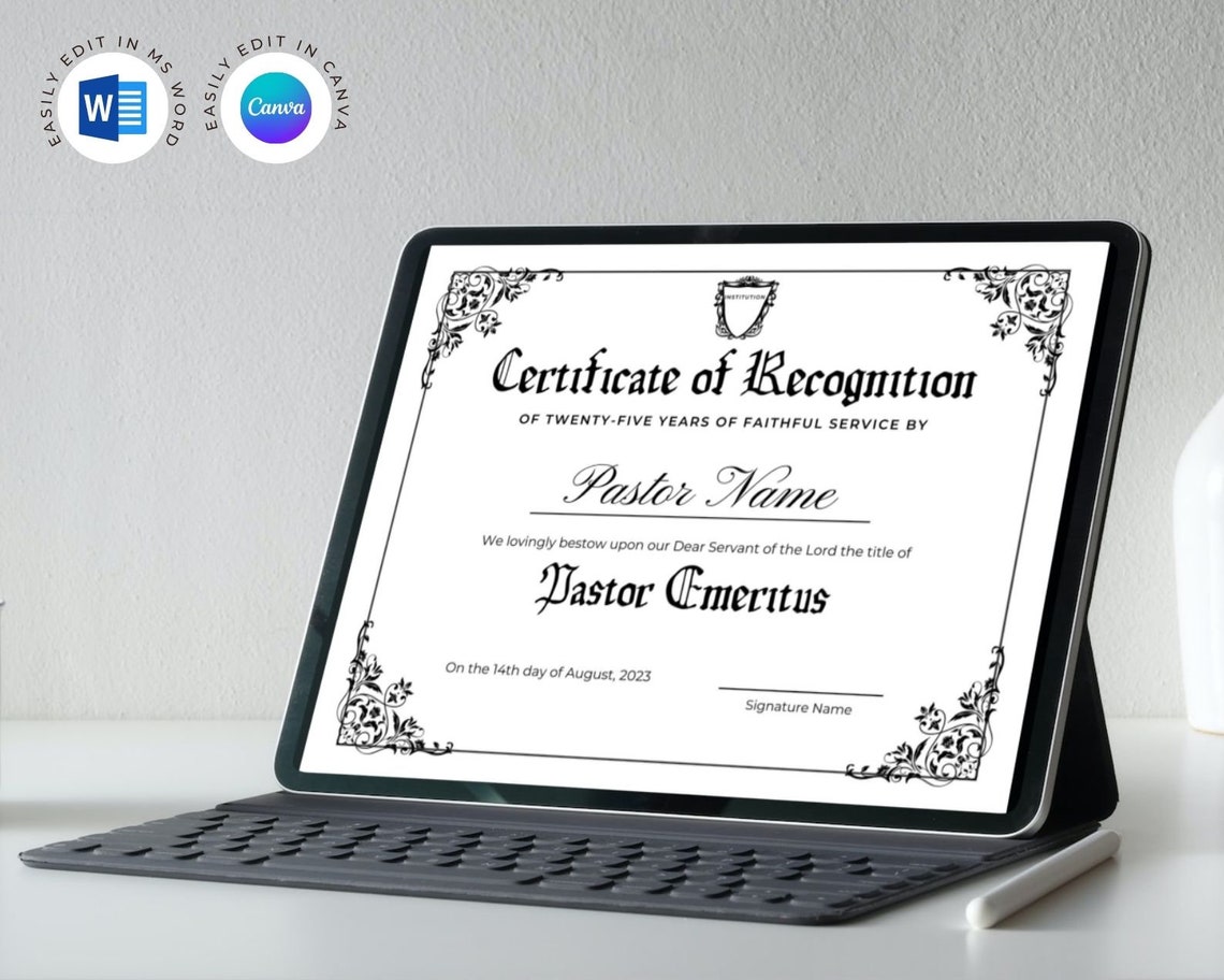 Editable Certificate of Recognition Template. Award Template. - Etsy
