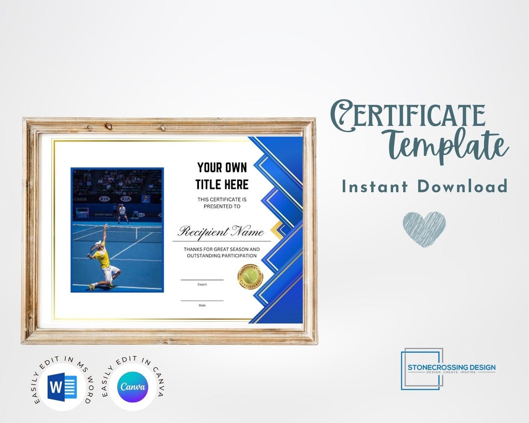 Editable Tennis Sports Certificate. Recognizing Sporting Excellence ...