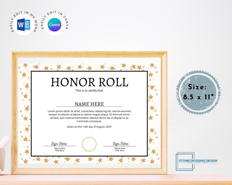Editable Certificate of Honor Roll. Recognizing Academic Excellence ...