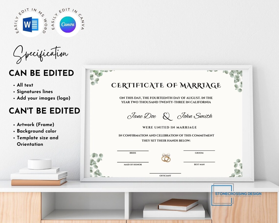 Editable Certificate of Marriage Template. Marriage License. Printable ...