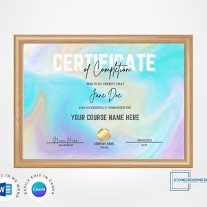 Editable Certificate of Completion Template. Award Template. Printable ...