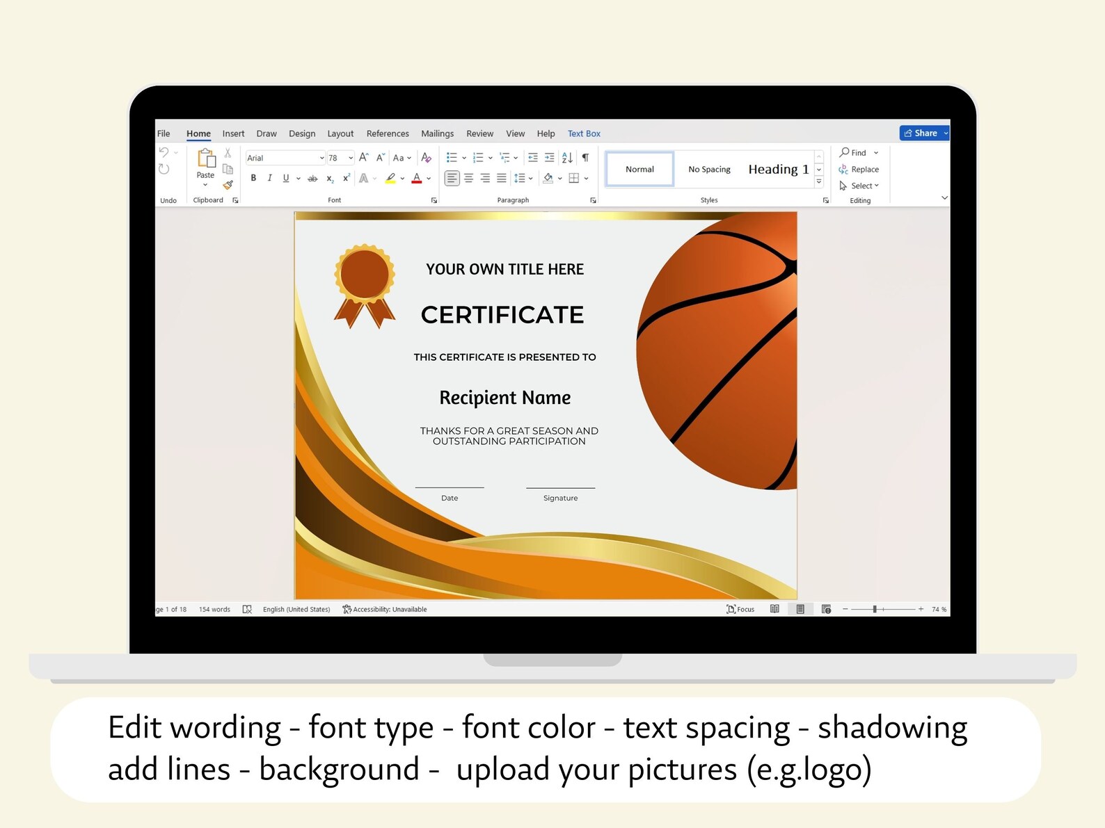 Editable Basketball Sports Certificate Template With Photo. - Etsy