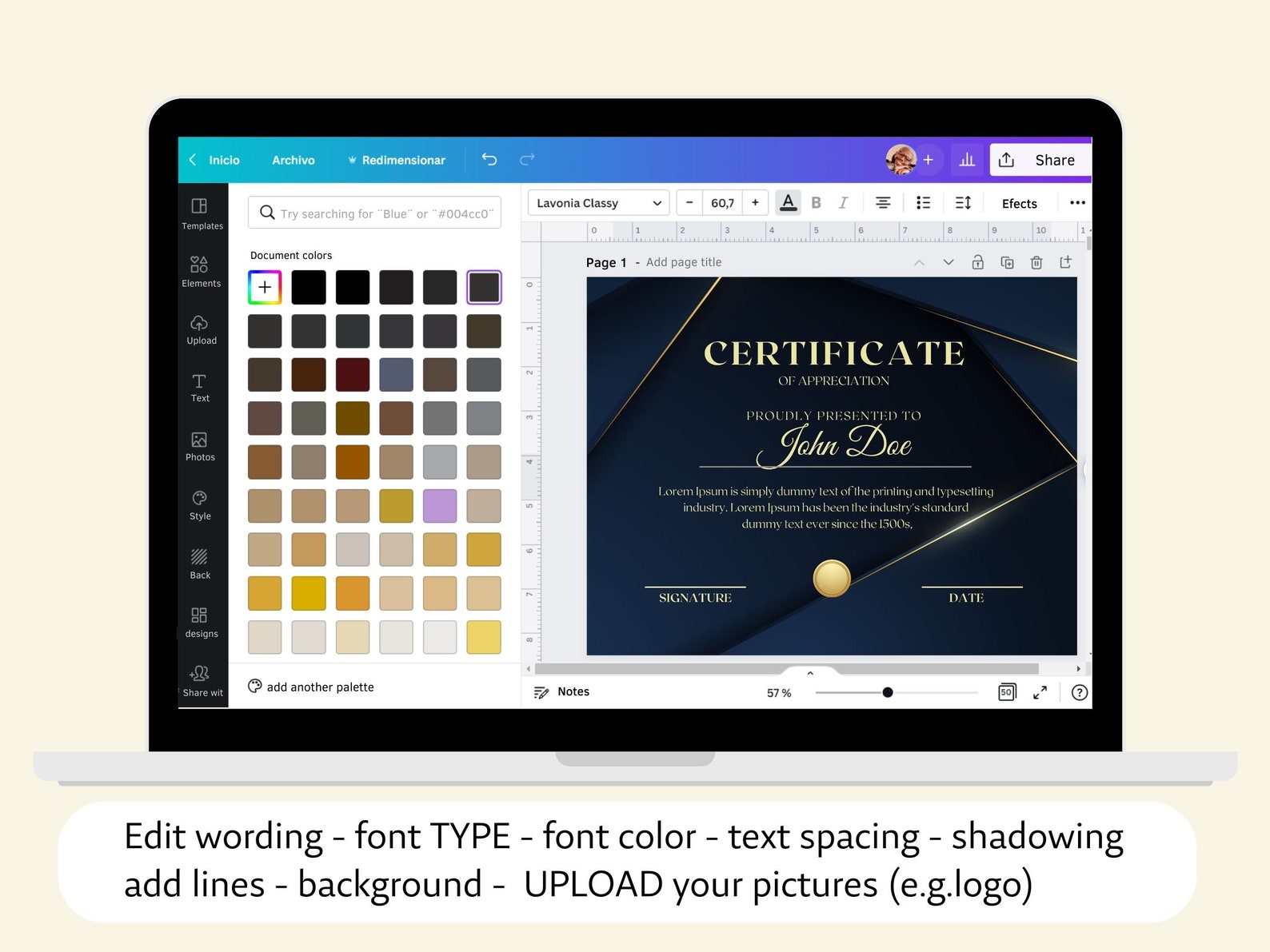 Editable Certificate of Achievement Template. Award Template. - Etsy