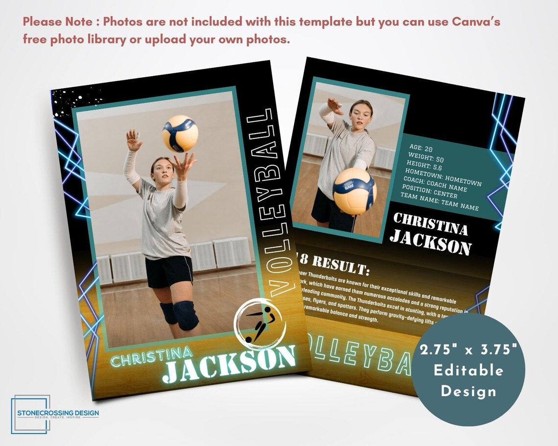 Volleyball Trading Card Template Trading Card Template Canva Template ...
