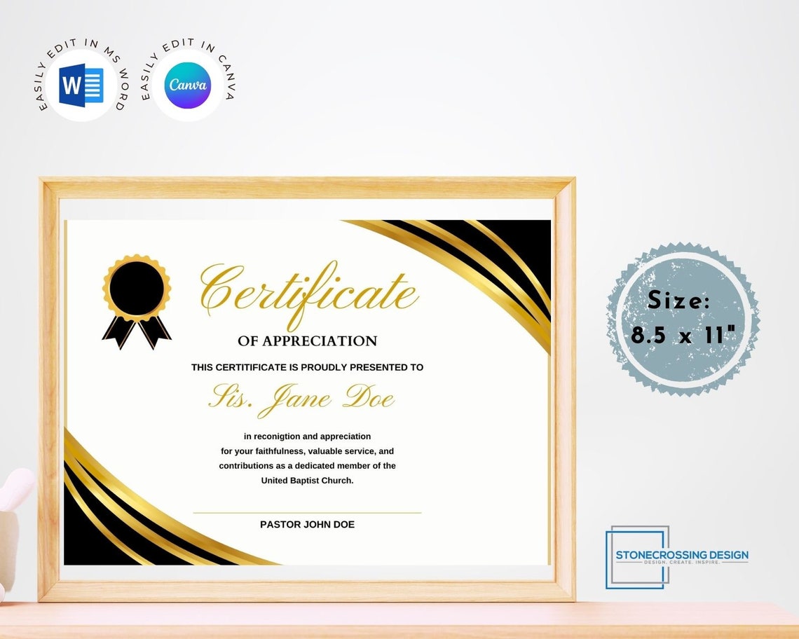 Editable Certificate of Appreciation. Award Template. - Etsy