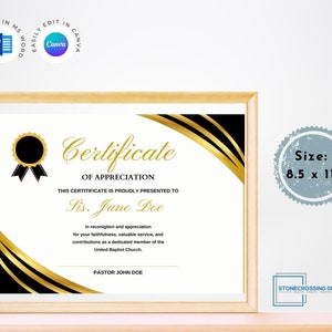 Editable Certificate of Appreciation. Award Template. Printable ...