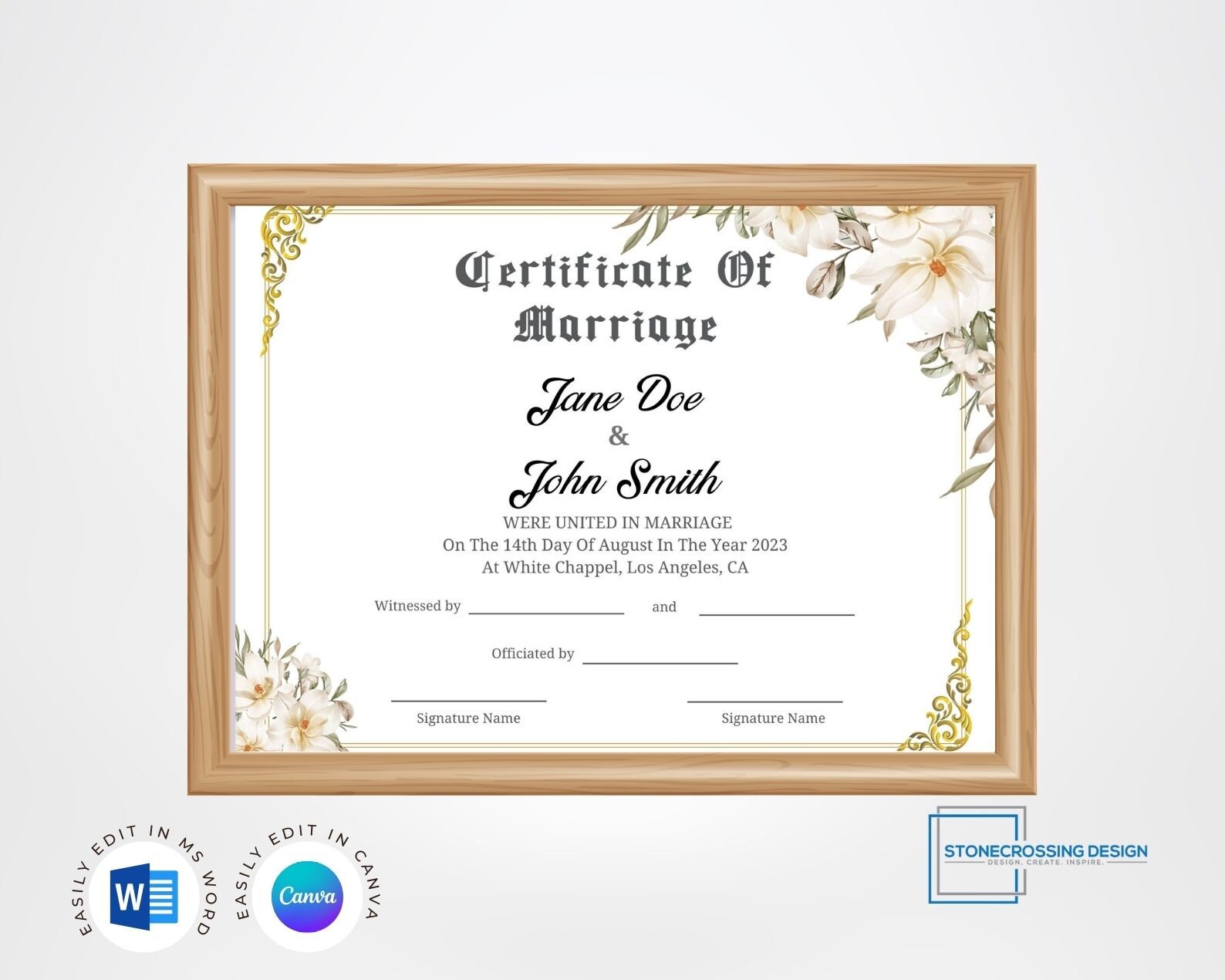 Editable Certificate of Marriage Template. Marriage License. Printable ...