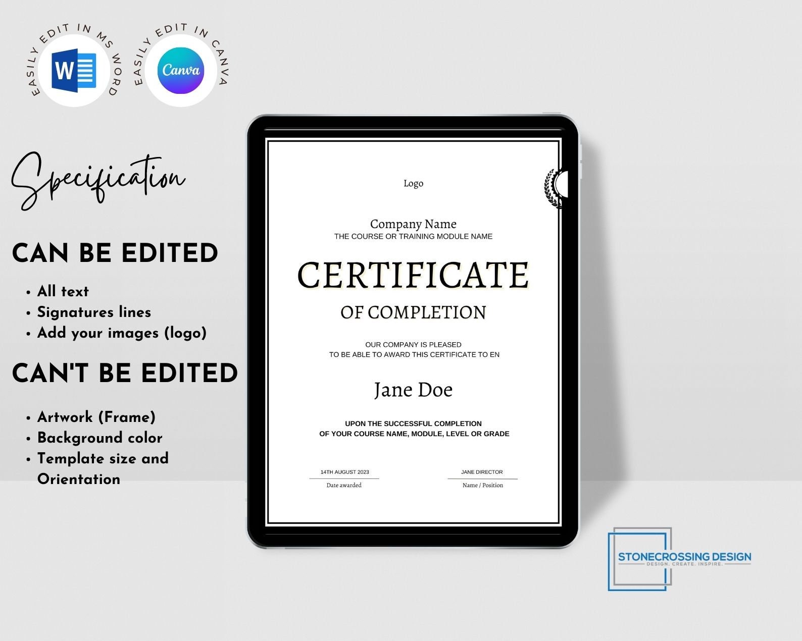 Editable Certificate of Completion Template. Award Template. - Etsy