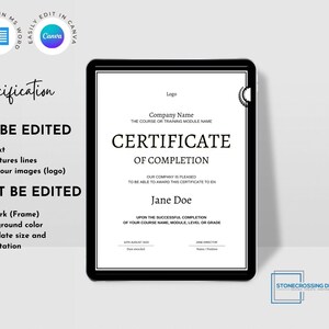 Editable Certificate of Completion Template. Award Template. Printable ...