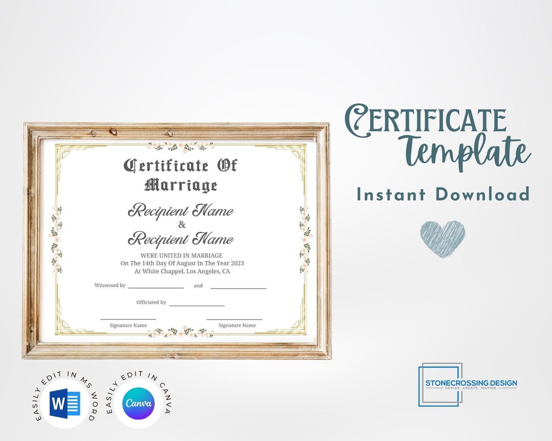 Editable Certificate of Marriage Template. Marriage License. Printable ...