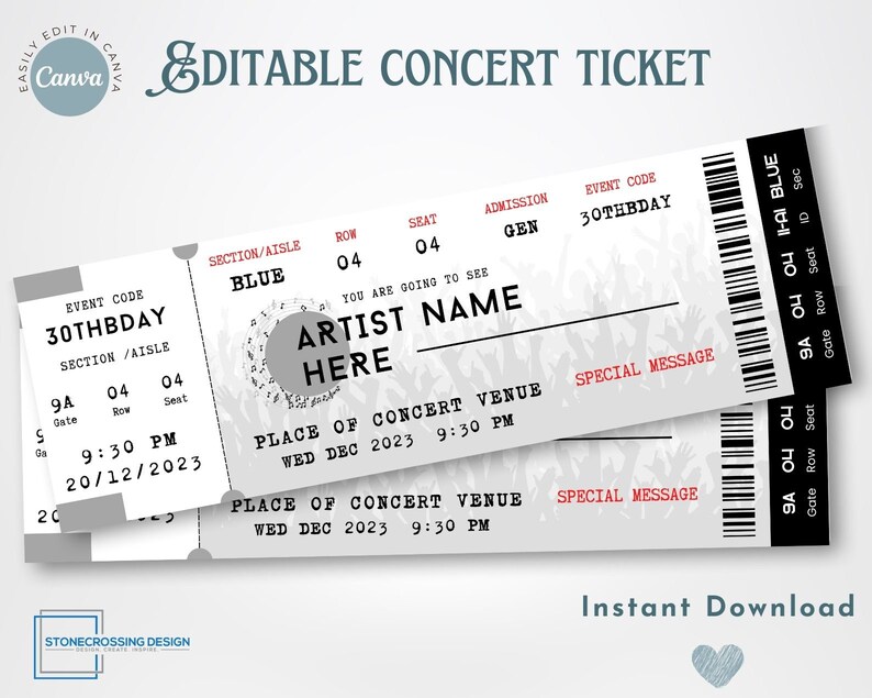 Editable Concert Ticket Template, Surprise Getaway Gift, Invitation Gift, Surprise Ticket ...