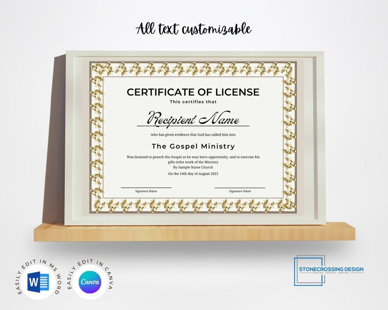 Editable Certificate of License Template. Award Template. Printable ...
