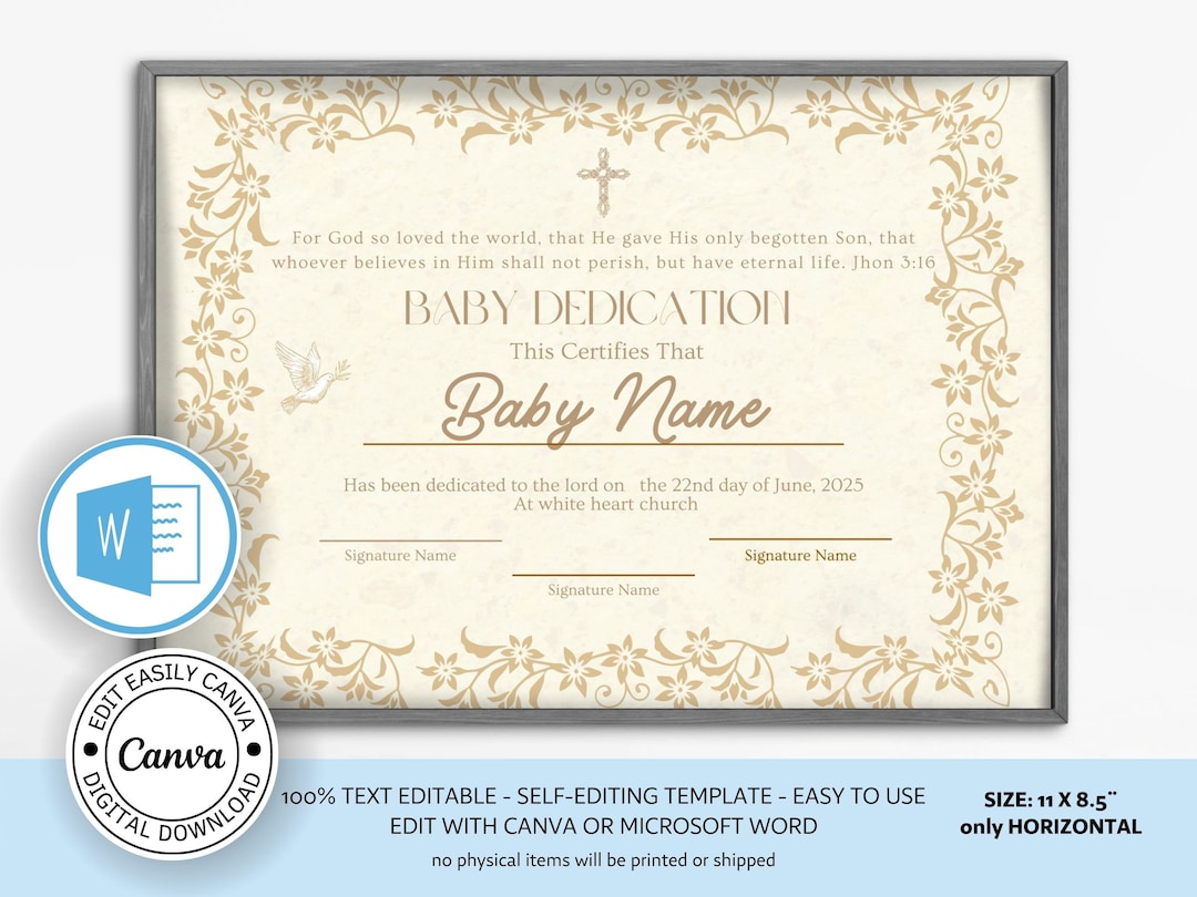 Editable Baby Dedication Template. Baptism. Printable - Etsy