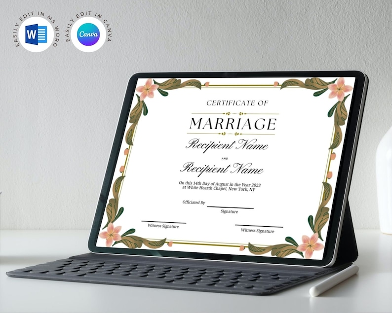Editable Certificate of Marriage Template. Marriage License. Printable ...