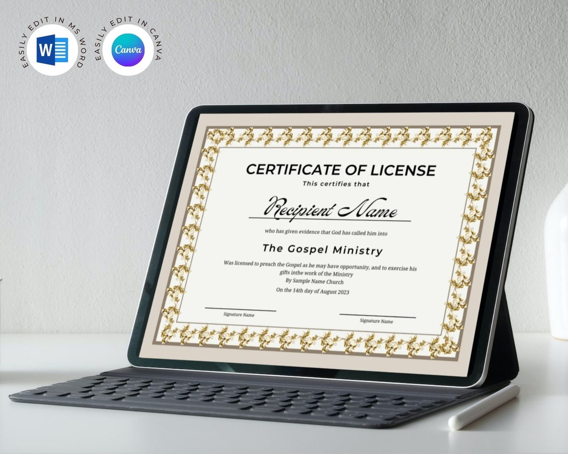 Editable Certificate of License Template. Award Template. Printable ...
