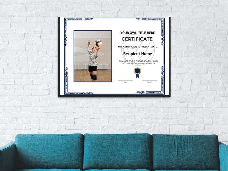 Editable Volleyball Sports Certificate Template With Photo. - Etsy