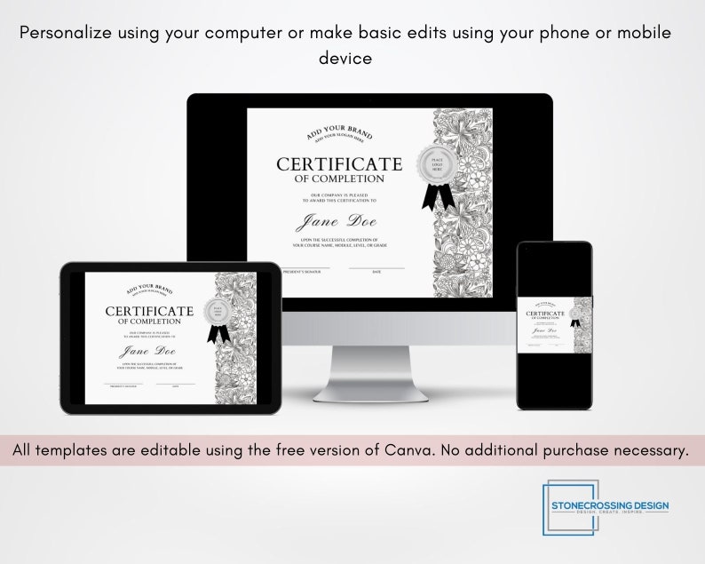 Editable Certificate of Completion Template. Award Template. - Etsy
