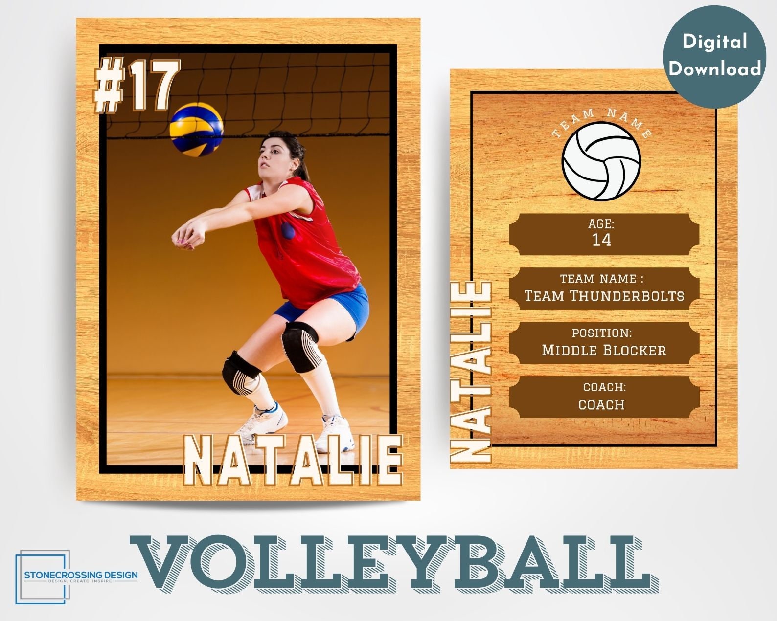 Volleyball Trading Card Template Trading Card Template Canva Template ...