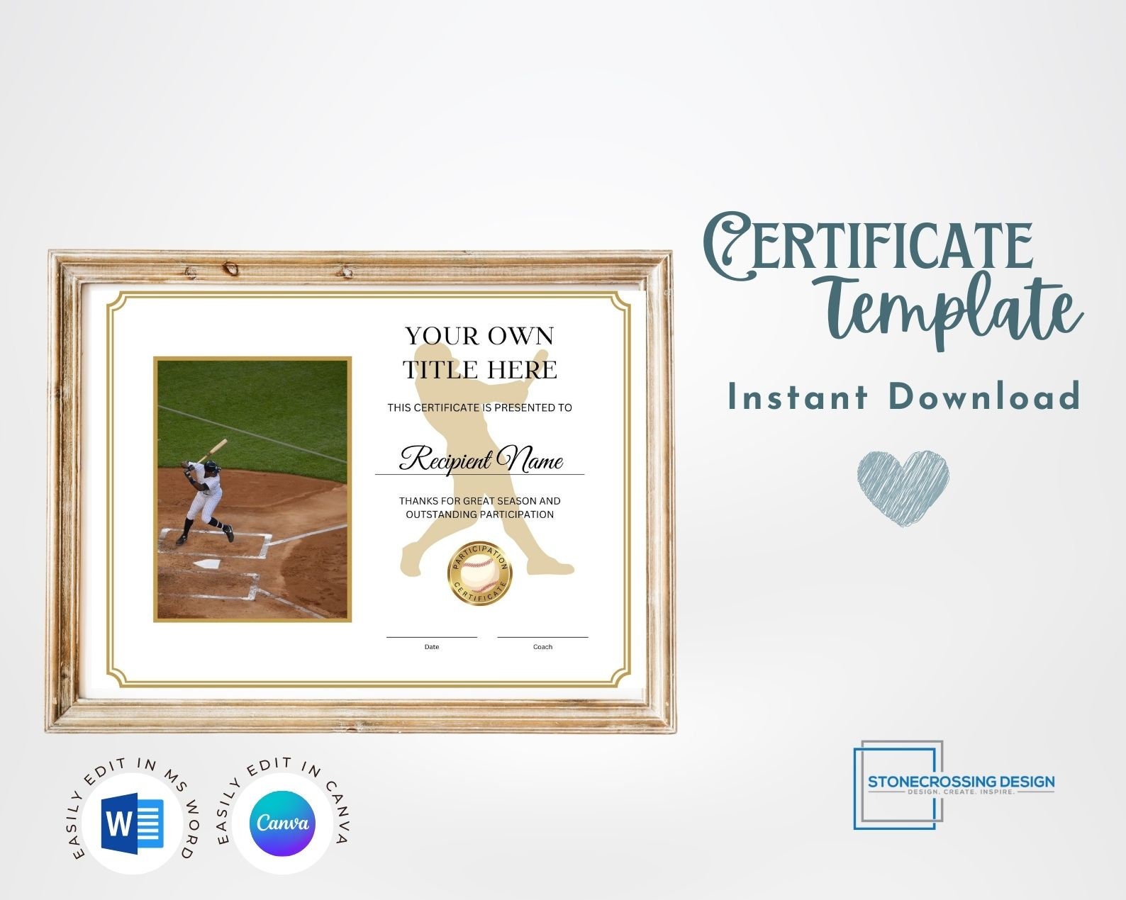 Editable Baseball Sports Certificate. Recognizing Sporting Excellence ...