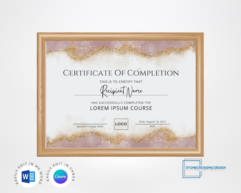 Editable Certificate of Completion Template. Award Template. Printable ...
