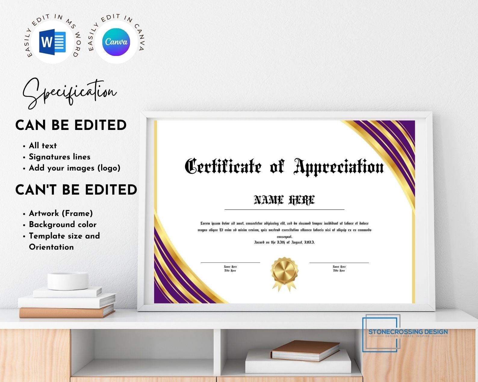 Editable Certificate of Appreciation. Award Template. - Etsy