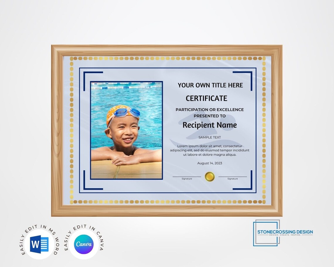 Editable Swimming Sports Certificate Template With Photo. Award. Trophy ...