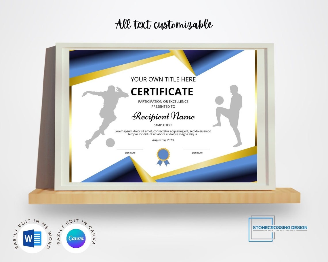 Editable Soccer Sports Certificate Template With Photo. Award. Trophy ...