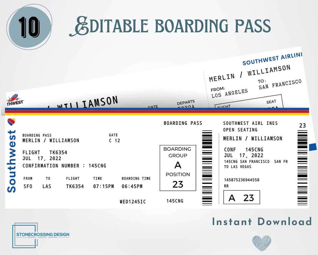 Editable Airline Boarding Pass Ticket Template. Surprise Trip Ticket ...
