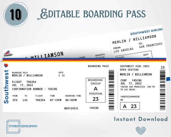 Southwest Plane Ticket Template