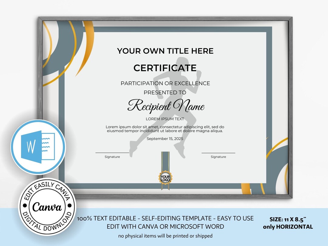 Editable Running Track Sports Certificate Template With Photo. - Etsy