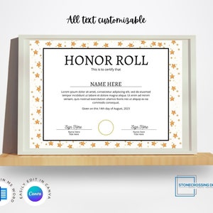 Editable Certificate of Honor Roll. Recognizing Academic Excellence ...