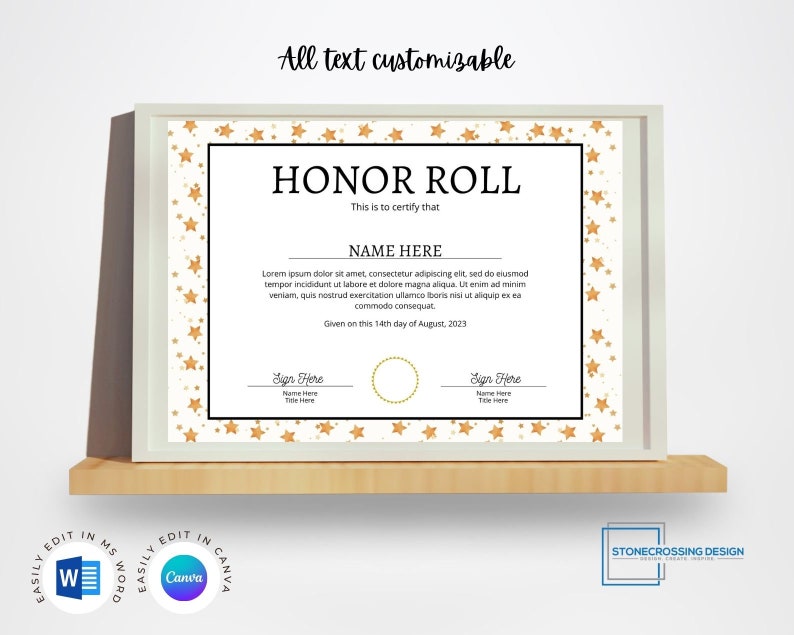 Editable Certificate of Honor Roll. Recognizing Academic Excellence ...