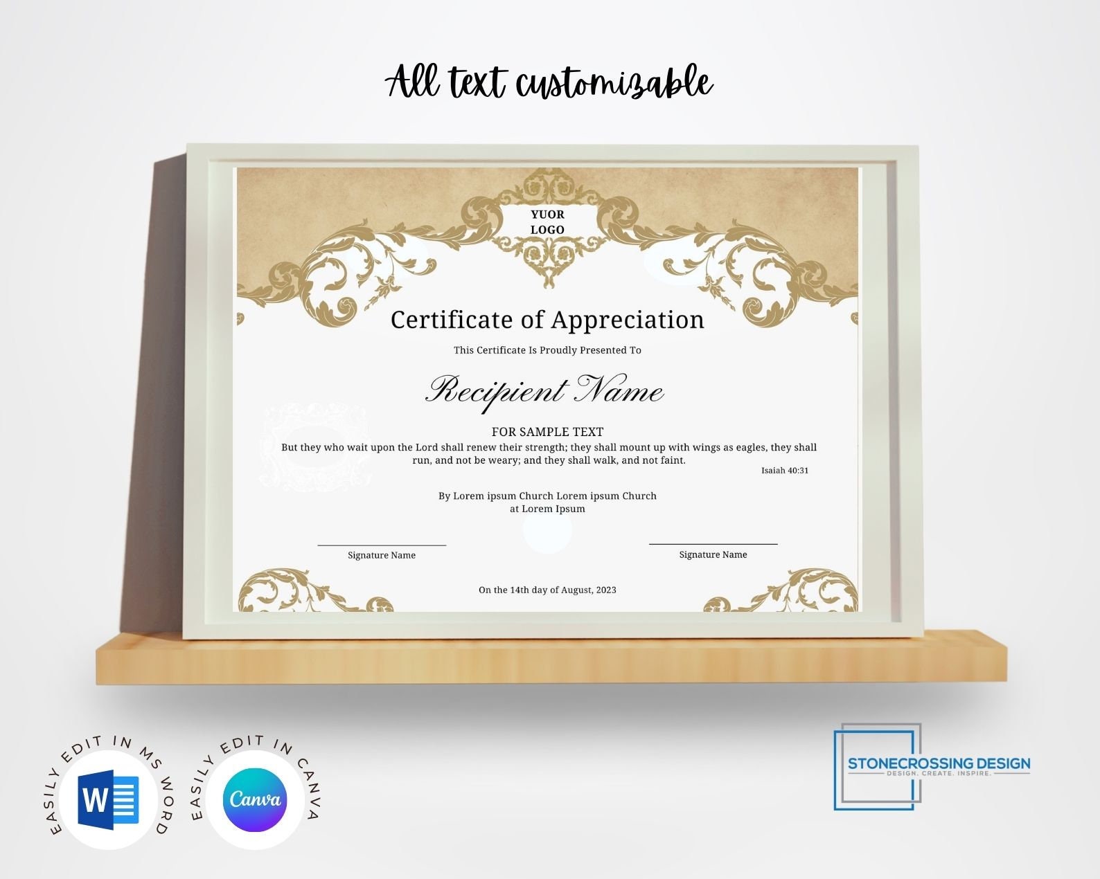 Editable Certificate of Appreciation. Award Template. Printable ...