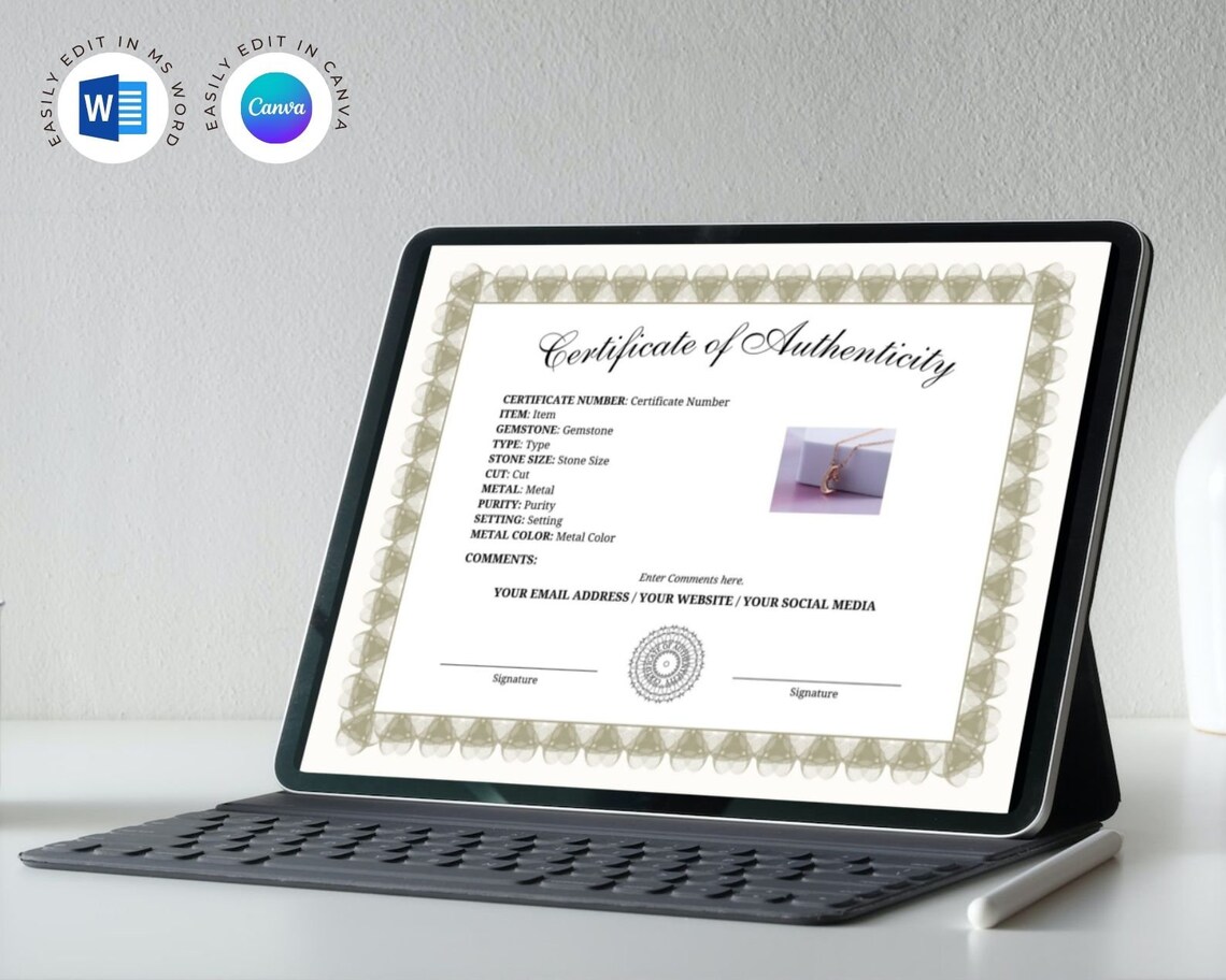 Editable Certificate of Authenticity Template. Authenticity Certificate ...