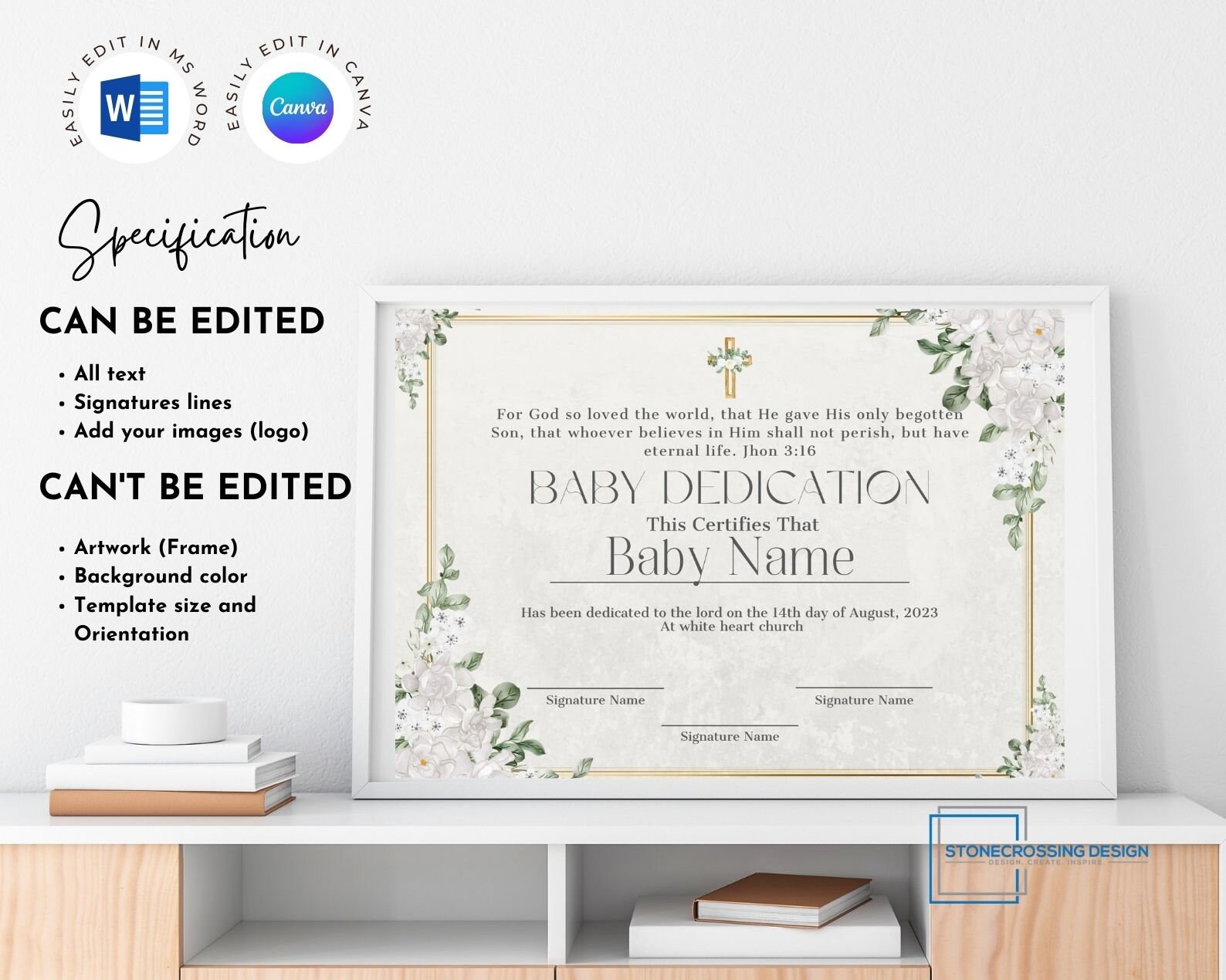 Editable Baby Dedication Template. Baptism. Printable Certificate ...