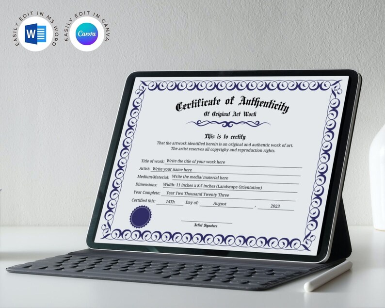 Editable Certificate of Authenticity Template. Authenticity Certificate ...