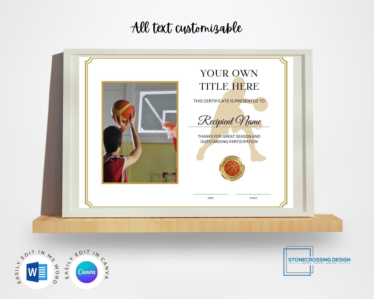 Editable Basketball Sports Certificate. Recognizing Sporting Excellence ...