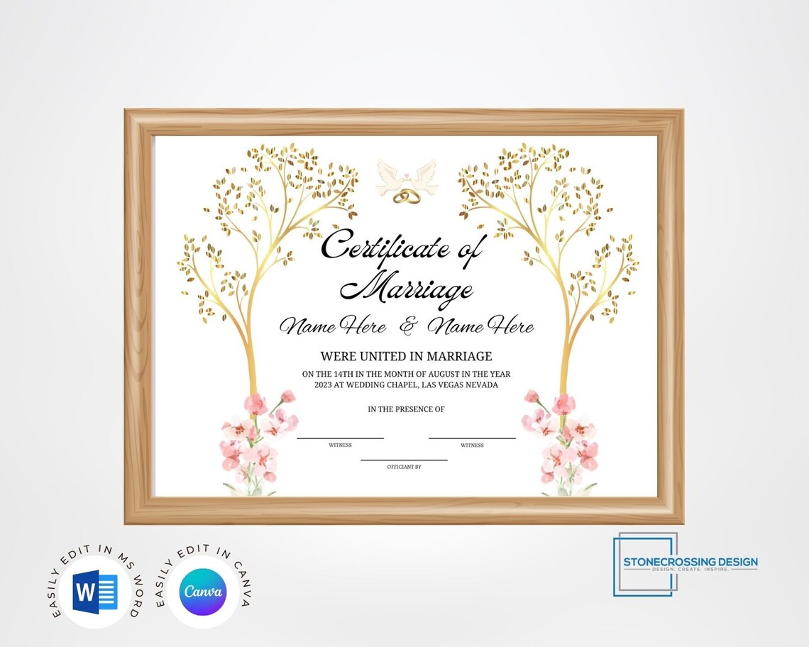 Editable Certificate of Marriage Template. Marriage License. - Etsy