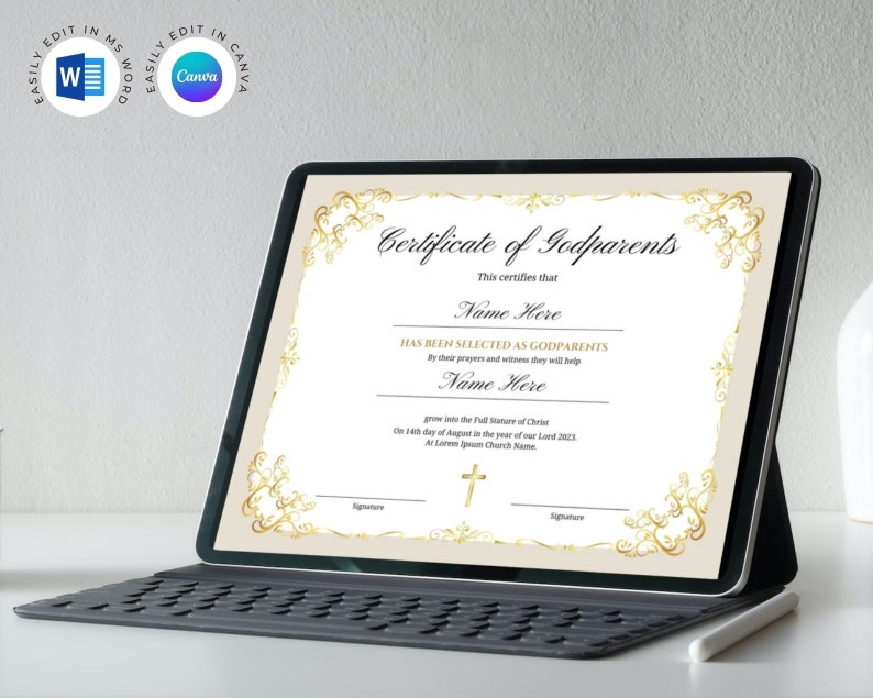 Editable Certificate of Godparents.- Honoring the Role of a Godfather ...